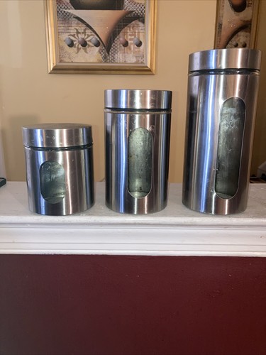 Airtight 3-Piece Kitchen Glass See Through Canister Set, Stainless ...