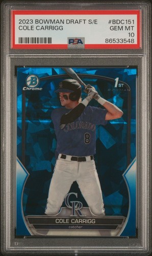 Cole Carrigg 2023 Bowman Chrome Draft 1st Sapphire Edition Card #BDC ...
