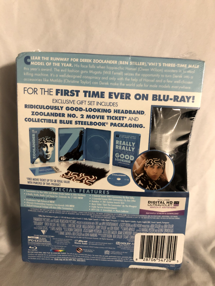 Zoolander The Blue Steelbook NEW Blu-Ray w/Bonus Headband Ben Stiller ...