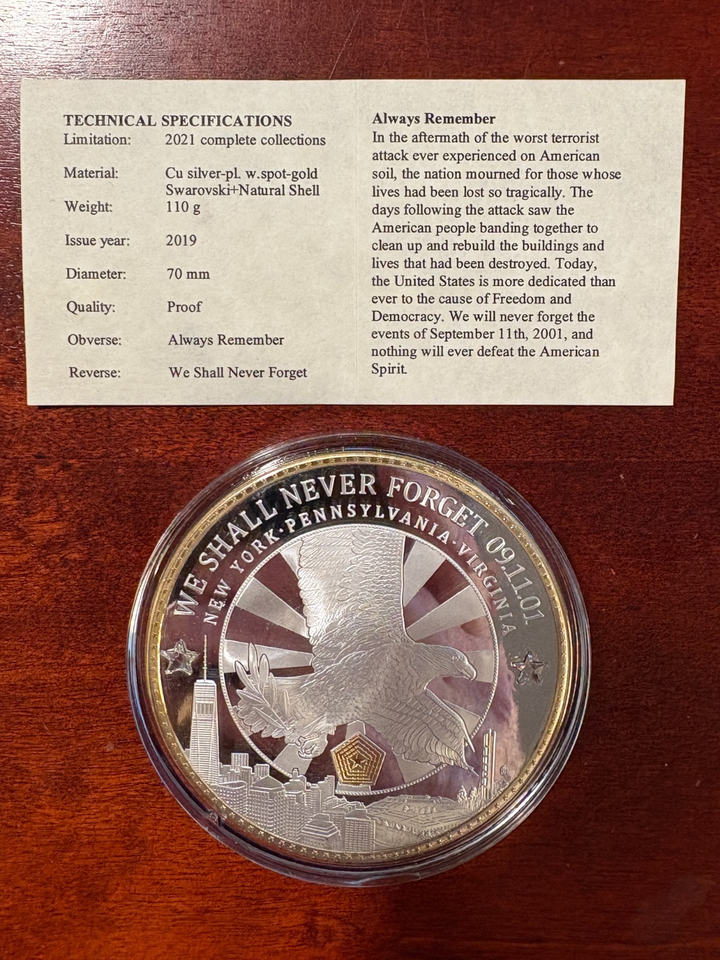Always Remember 9/11 Proof Coin - We Shall Never Forget NY Pennsylvania ...