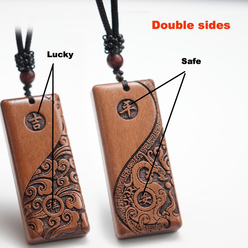 MENDEL Carved Mens Wood Wooden Yin Ying Yang Protection Pendant ...