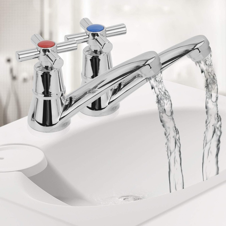 2X Twin Taps Set Hot and Cold Pair Tap Traditional Bath Bathroom Basin ...