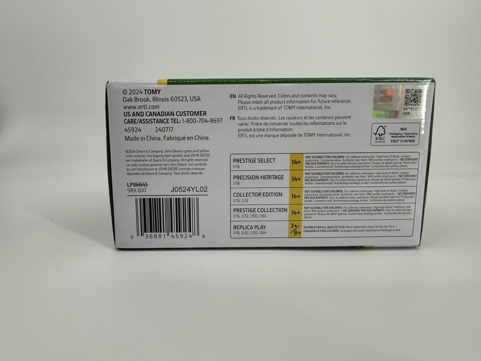 NEW John Deere ERTL 1/64 9RX 830 Prestige Collection Die Cast Replica ...