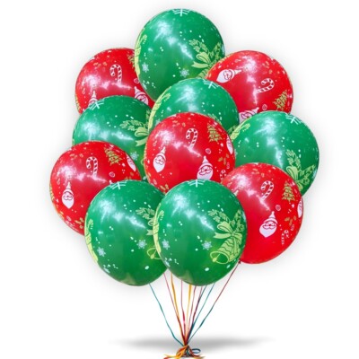 Merry Christmas Balloons 12'' Inch Large BALOONS Red & Green Helium ...