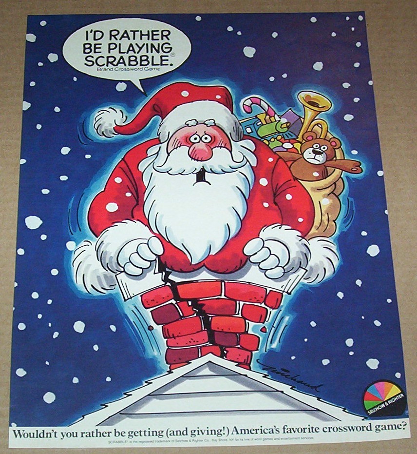 1984 print ad -Santa Claus- I'd rather be playing Scrabble Christmas ...