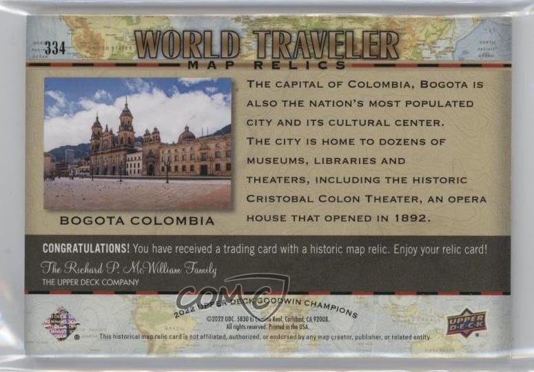 2022 Upper Deck Goodwin Champions World Traveler Map Relics Bogota ...
