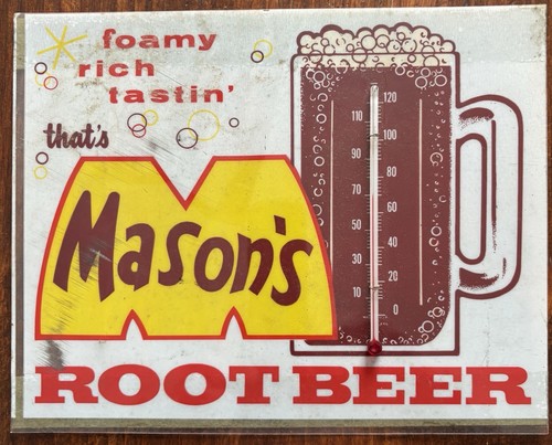 VINTAGE 1960's Mason's Root Beer Soda Thermometer Advertising sign ...