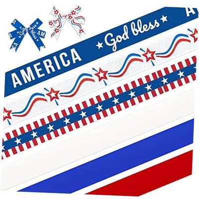 6 Pieces Patriotic Ribbons 30 Yards Labor Day Grosgrain God Bless ...