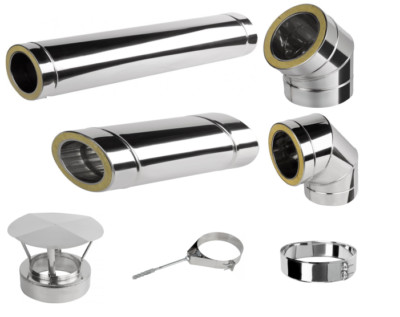 6inch 150mm STAINLESS STEEL TWIN WALL FLUE INSULATED PIPE ELBOW TOP KIT ...