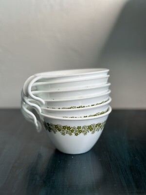 CRAZY DAISY Corelle Small Stacking Coffee Tea Cups Set of 6 Hook Handle ...