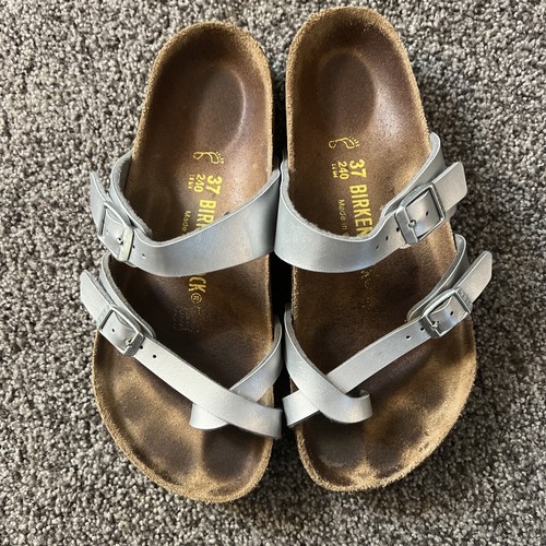 Birkenstock Mayari Women's 6 / 37 Birko-Flor Toe Loop Silver Birk Strap ...