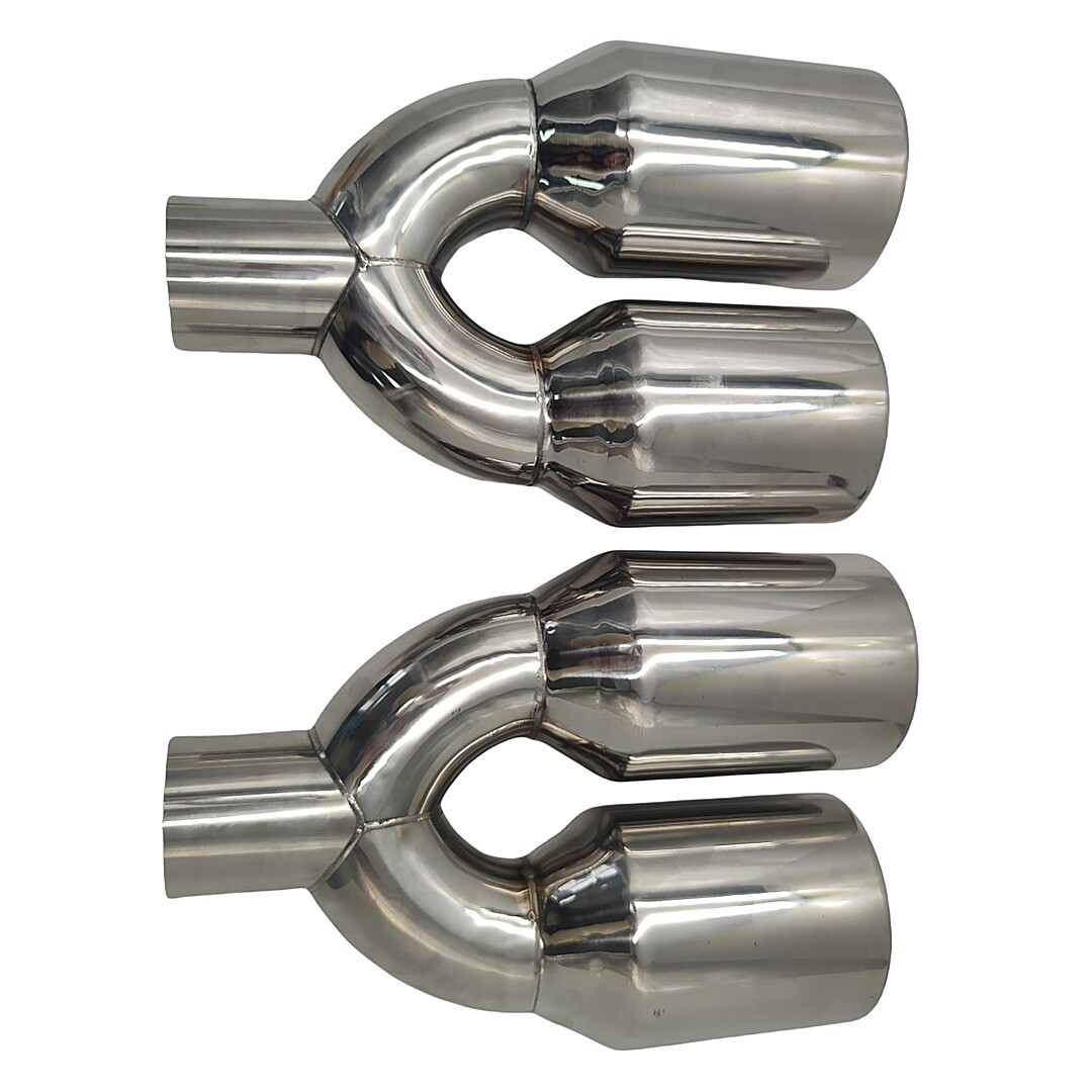 QUAD 4" OUT CHROME EXHAUST TIP STAGGERED L&R PAIR 2.5" INLET DUAL WALL ...