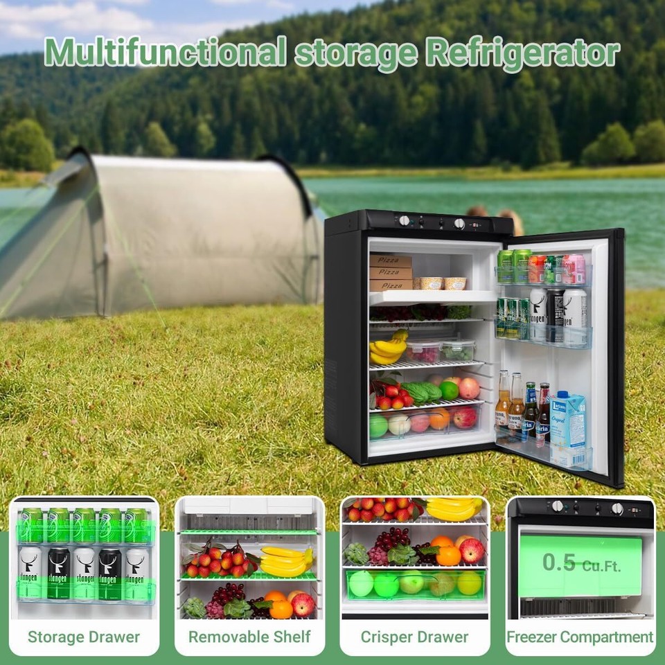Smad 3.5 Cu.ft RV Propane Refrigerator LPG/12V/110V Fridge with Freezer ...