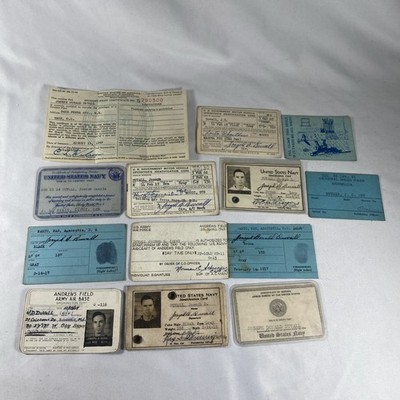 WWII US Navy ID Card Authentic Identification Card WW2 Original Lot ...