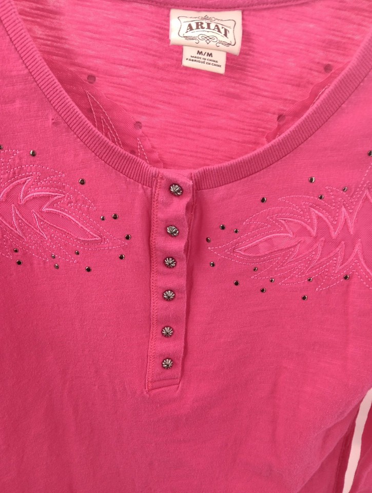 Ariat Shirt Women's Size: M Pink Cotton Long Sleeves with Cut Out ...