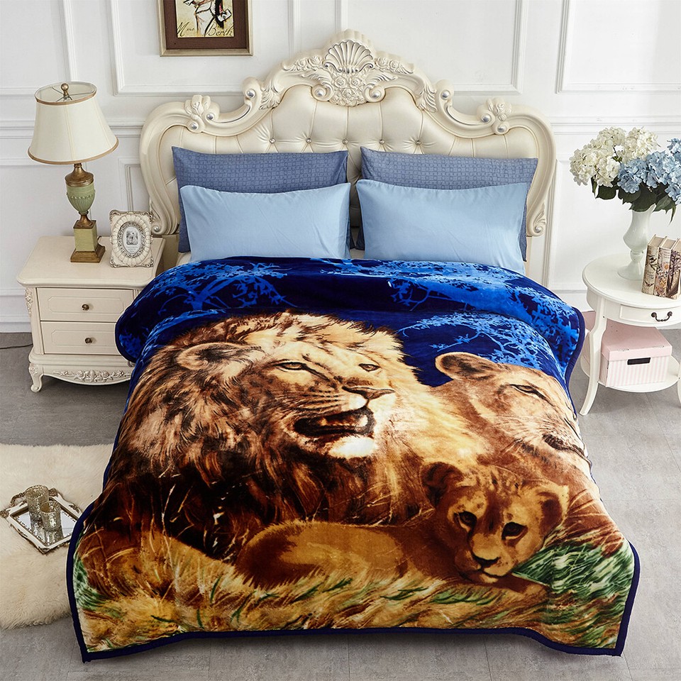 Animal Print Blanket Wolf Tiger Lion Design Thick Soft Fur Mink ...