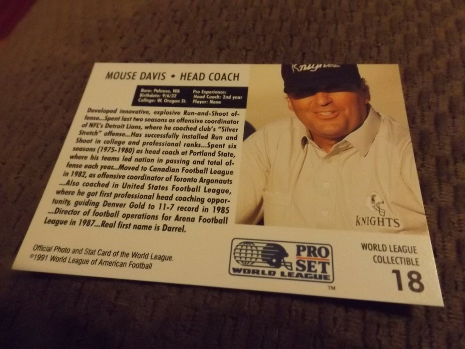 Mouse Davis NY-NJ Knights - World League Amer Football Pro Set 1991 ...