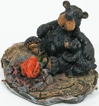 WD Willie Black Bear with Cub Sitting By Campfire Collectable Figure 4 ...