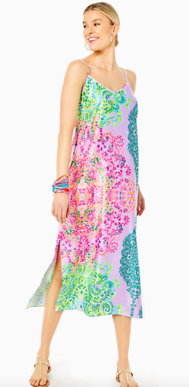 Lilly Pulitzer S Bellalyn Satin Midi Slip Dress, Multi Sunshine Vibes ...