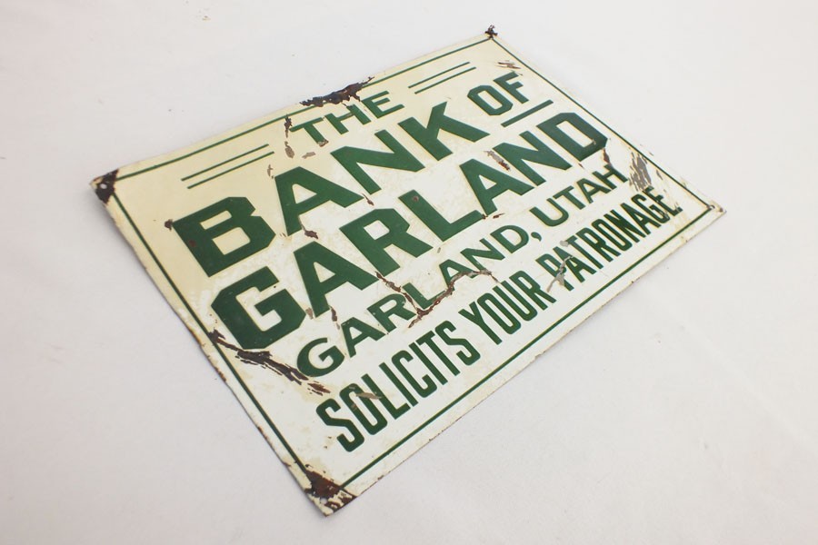Vtg 1920s 1930s Garland Utah UT Bank Tin Sign Advertising Box Elder ...