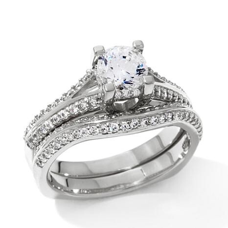 1.49 CT Round Nested Euro (Square) Shank 2-Ring Set Sterling Silver 925 ...