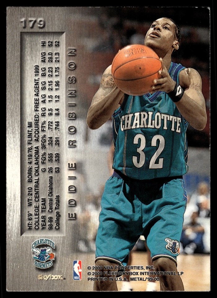 1999 Metal Eddie Robinson 179 Charlotte Hornets Rookies RC Basketball ...