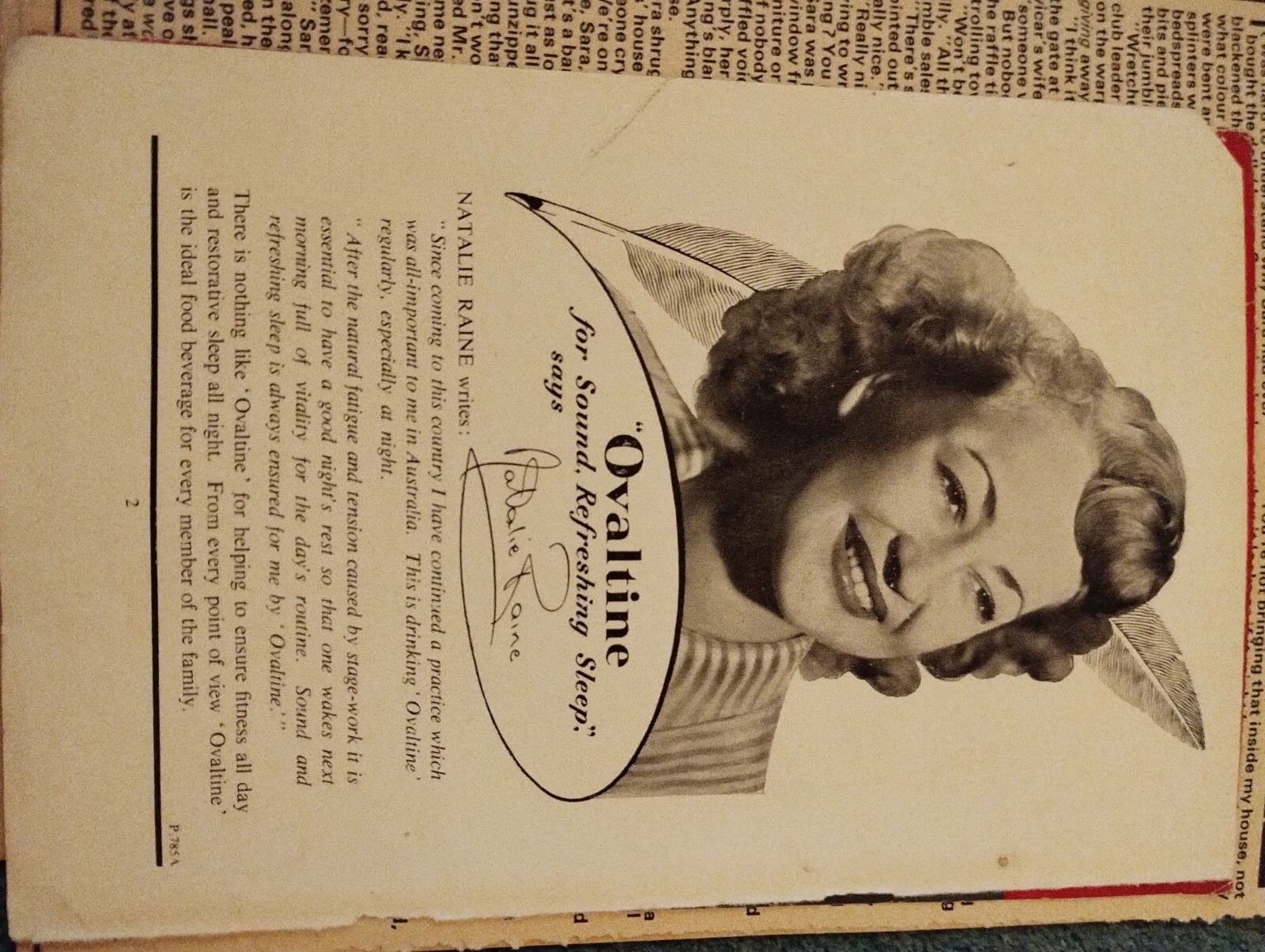 Kvc73 Ephemera 1950s Advert Ovaltine Natalie Raine | eBay