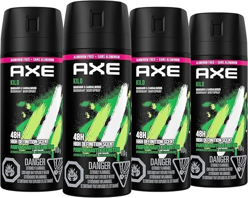 4pack AXE Deodorant Body Spray 4oz Mandarin& Sandalwood Kilo 113 g ...