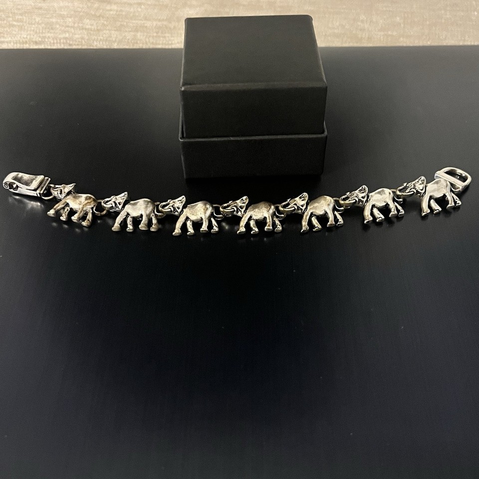 Silver Toned ELEPHANTS Charm Bracelet Magnetic Clasp Jewelry | eBay