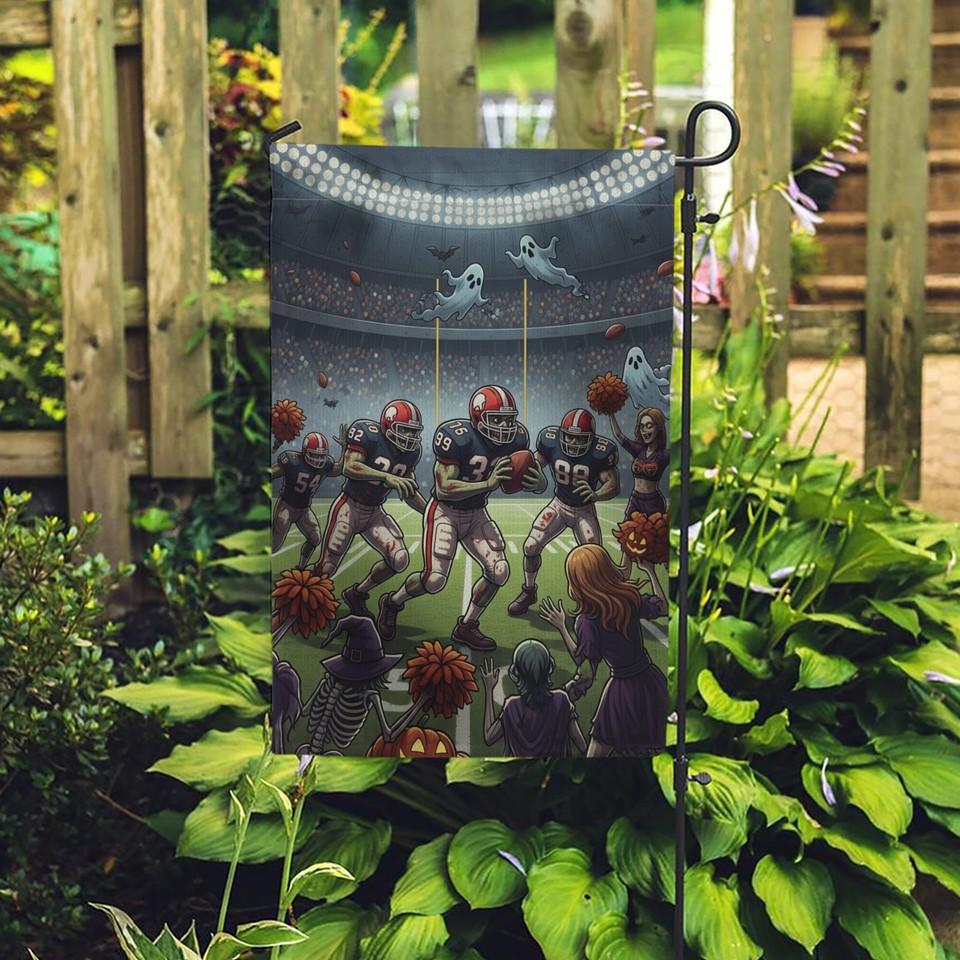 Spooky Skeleton Football Halloween Garden Flag Ghost Zombie Pumpkin ...