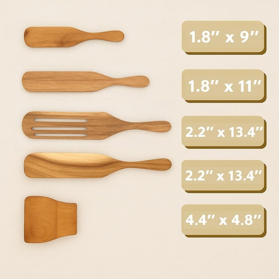 5 Pcs Wooden Spurtle Set with Spoon Rest – Acacia Wood Spurtle Spatula ...