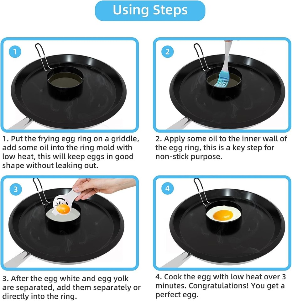 8" Omelet Ring, 6" Pancake Ring, 3.5" Egg Ring - Stainless Steel 3 Pack ...