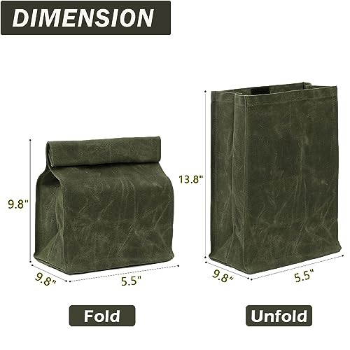 Heavy Duty 16oz Waxed Canvas Lunch Bag, Foldable Lunch Box with Hook ...