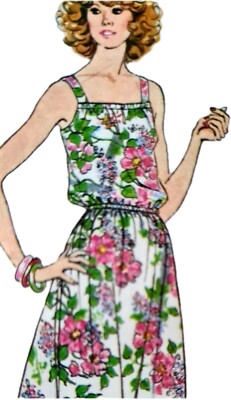 1970s Square Neck Sundress Gathered Yoke Coat Sewing Pattern Simplicity ...