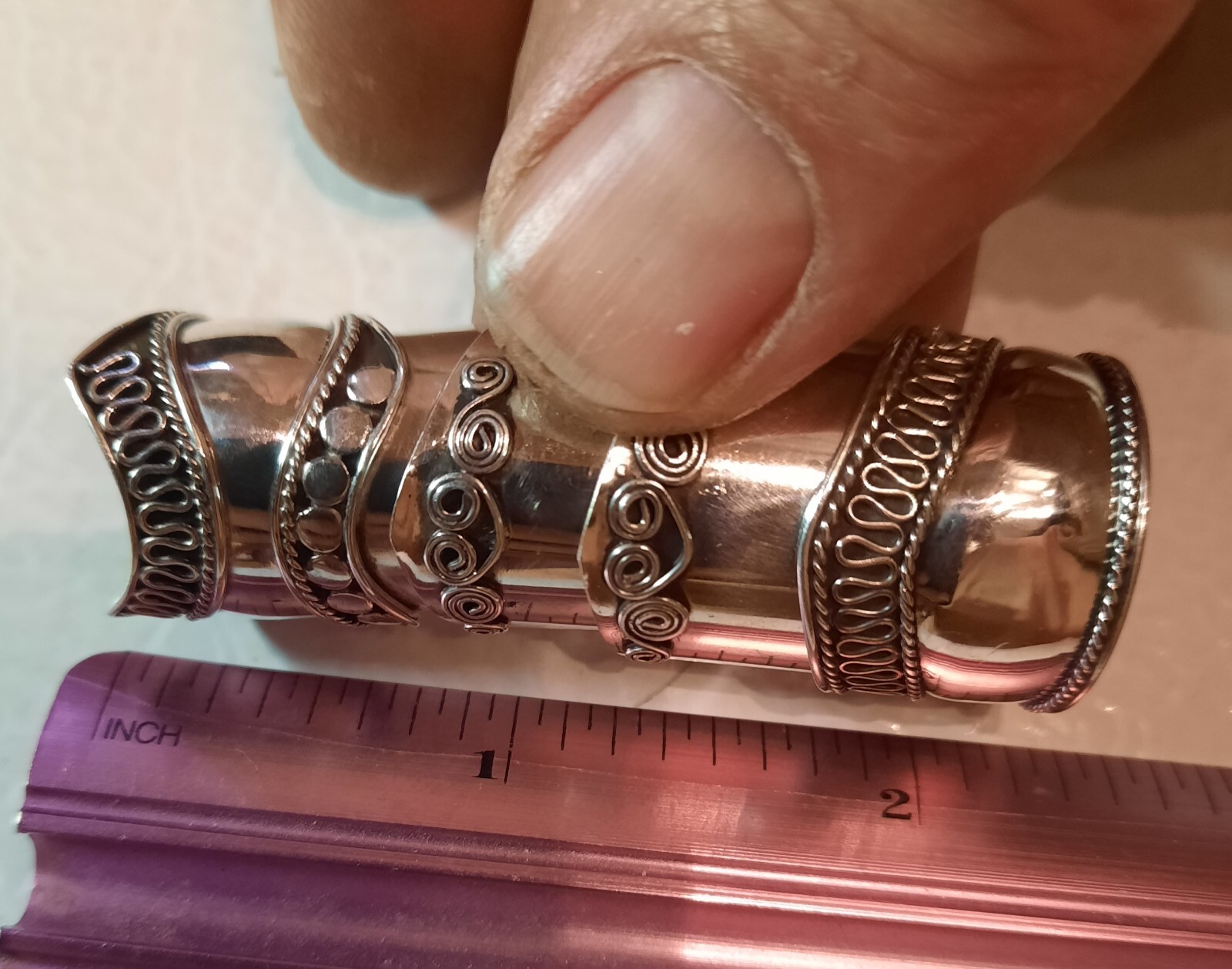 Full Finger Knuckle Armor Ring Sterling Articulated Gothic w/bat ...