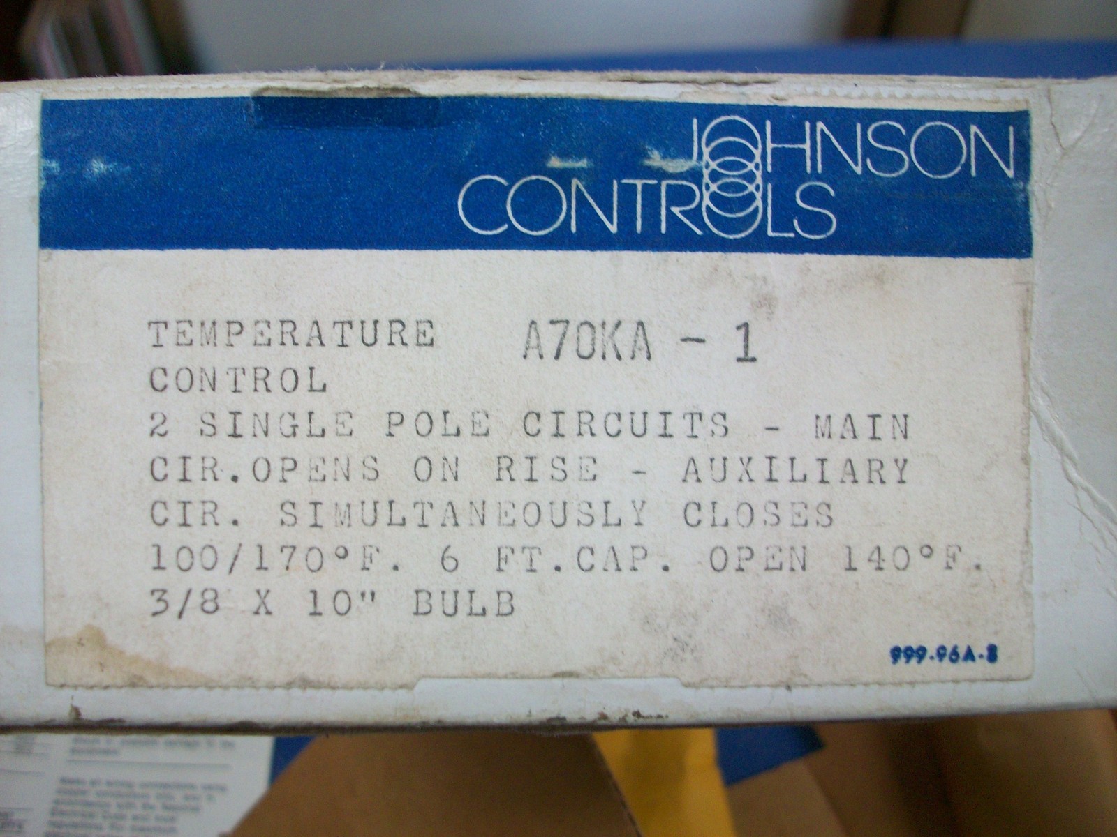 THERMOSTAT - JOHNSON CONTROLS #A70KA-1 HIGH TEMPERATURE CUTOUT - NEW ...
