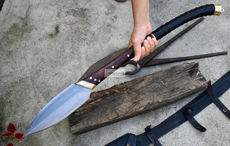 Custom Handmade Carbon Steel Blade Leaf Spear Sword - Hunting Spear ...