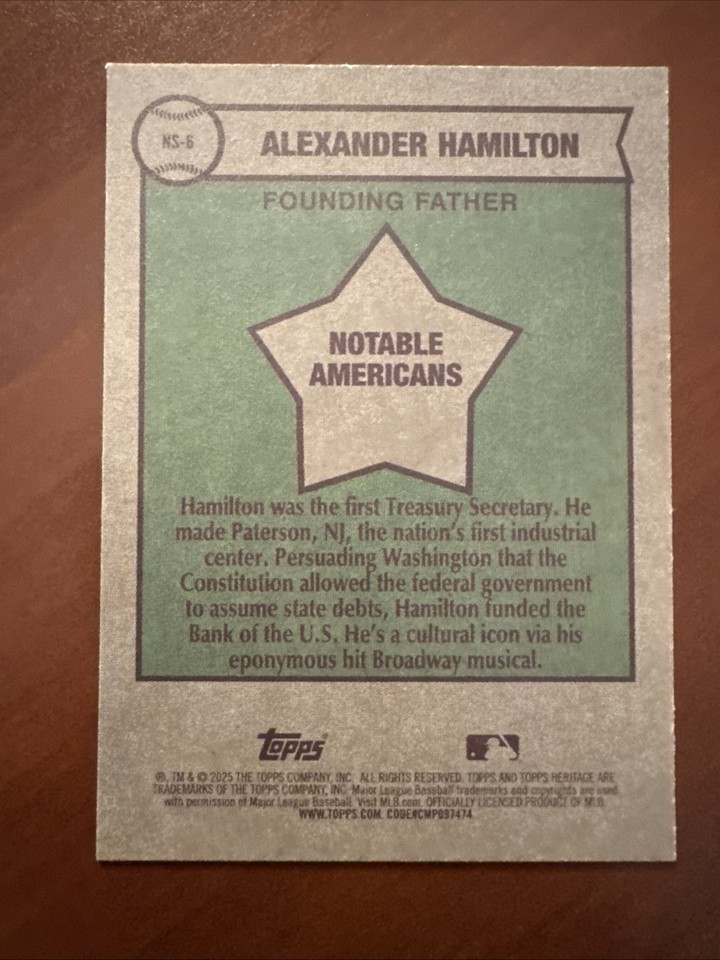 Alexander Hamilton 2025 Topps Heritage Notable Americans Founding ...