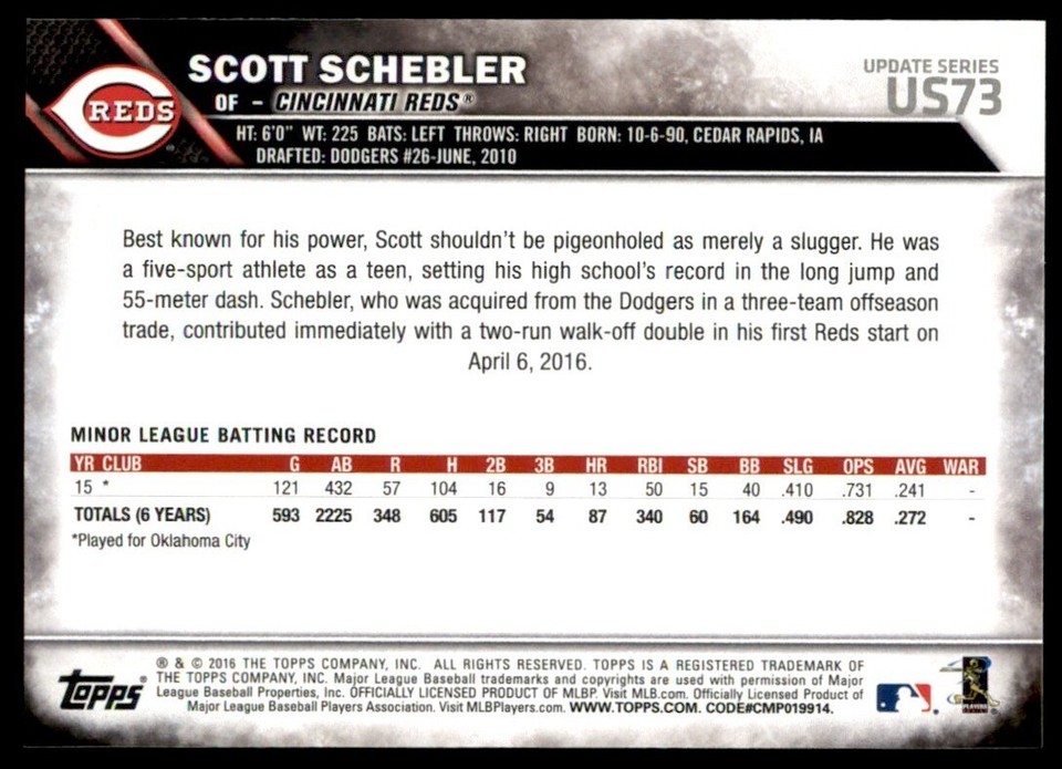 2016 Topps Update #US73 Scott Schebler Rookie | eBay