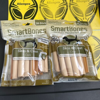 New 2 x 7.9 oz Bags Smart Bones Skin and Coat Dog Chews Snacks Chicken ...