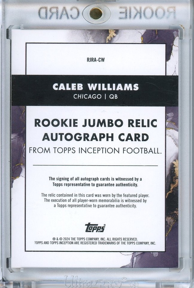 Caleb Williams 2024 Topps Inception Orange Patch Auto /50 Rookie RPA ...