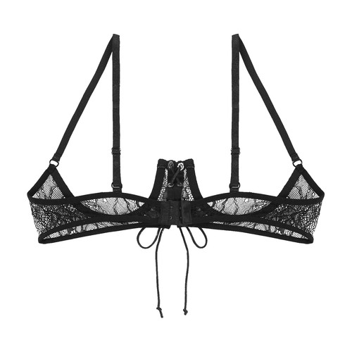 Womens Lace Open Bust Bra Top Lace-up Underwired Bralette Sexy Sheer ...