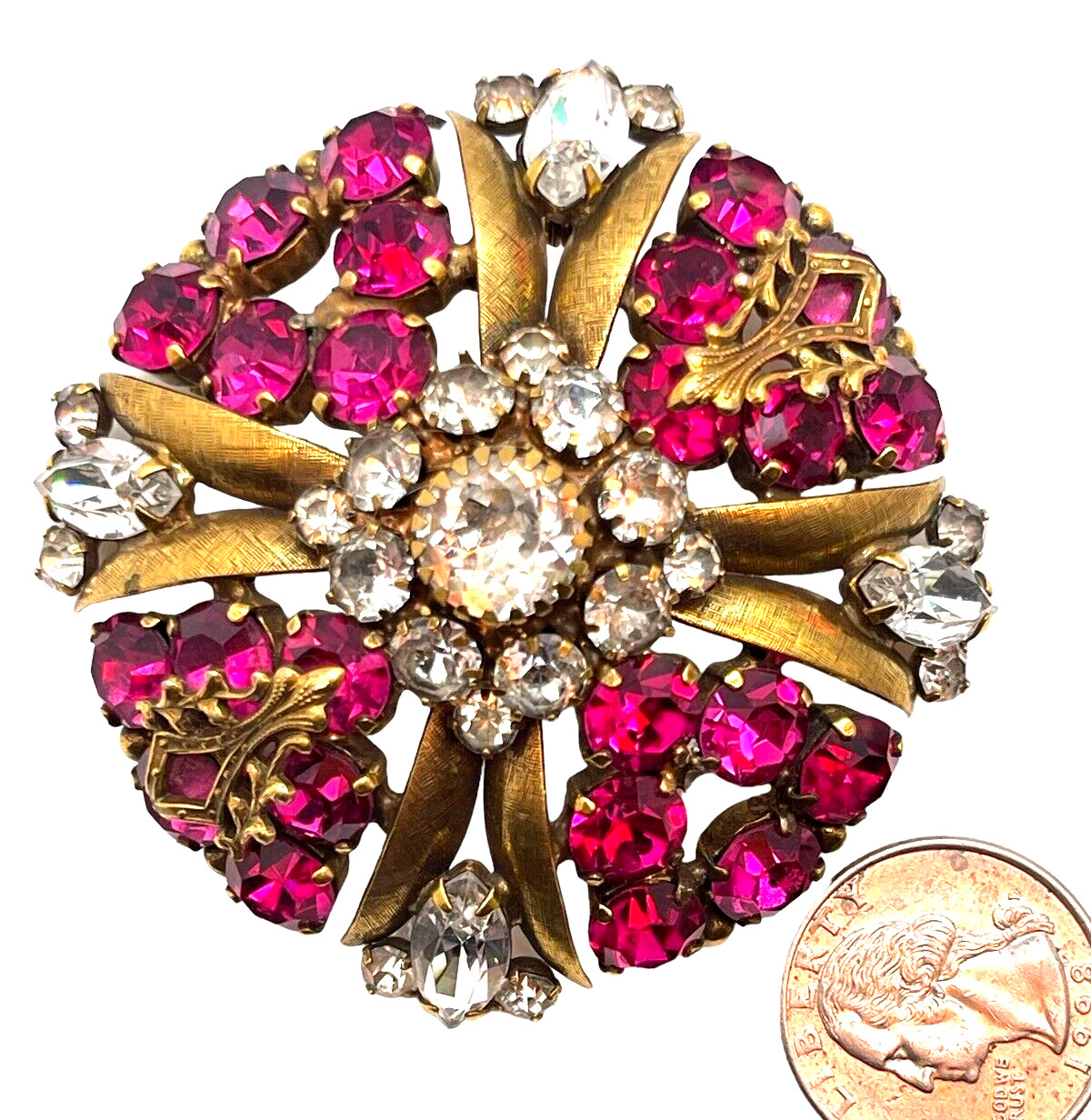 Satin Metal Accent Fuchsia & Crystal Rhinestone Vinta… - Gem
