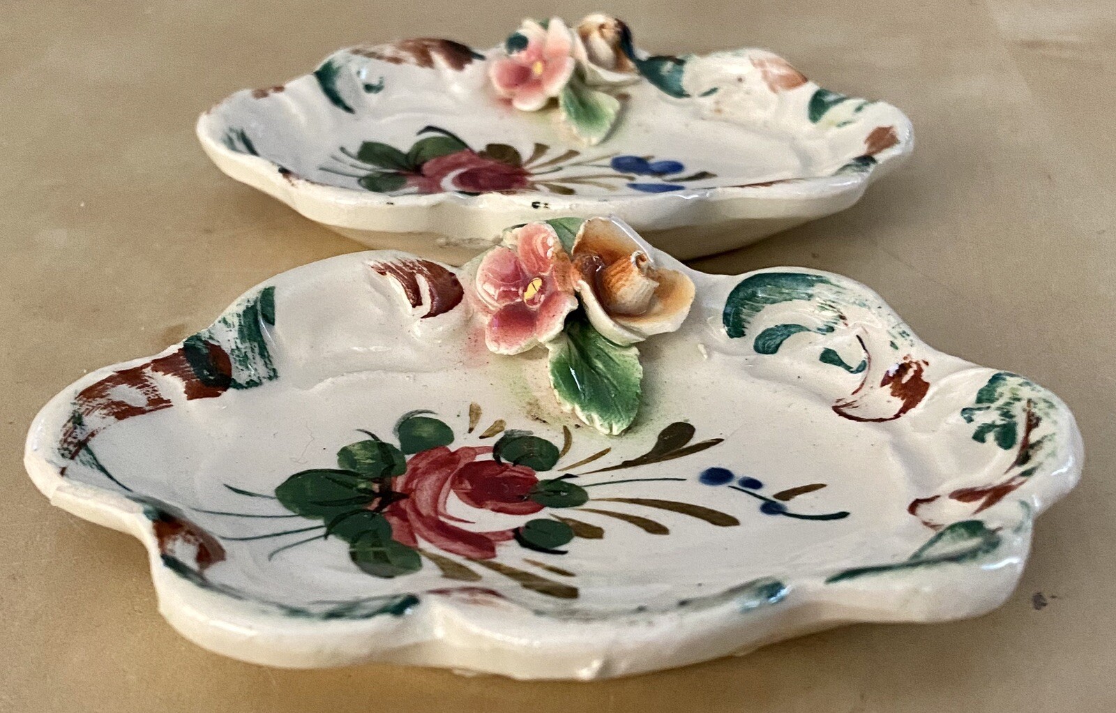 Lot-2 Vintage PAUL'S ITALY Art Pottery Ceramic Floral Design 3-D ...