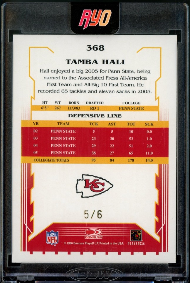 2006 Score Select #368 Tamba Hali Inscriptions SSP Rookie RC Auto #'d 5 ...