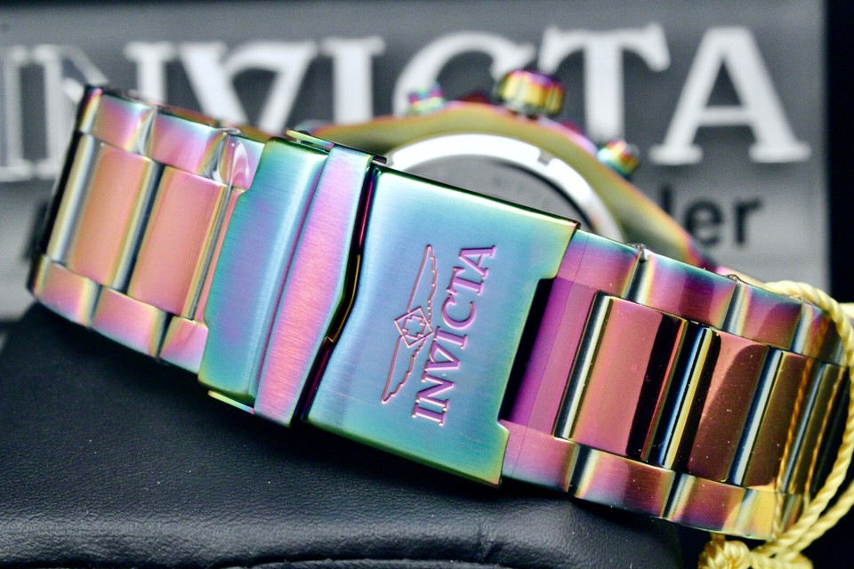 NEW Invicta Men Aviator 50MM IRIDESCENT S.S BLACK Dial Chrono Bracelet ...