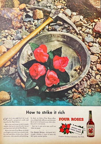 1947 Four Roses Whiskey Vintage Print Ad Alcohol Advertisement Gold Pan ...