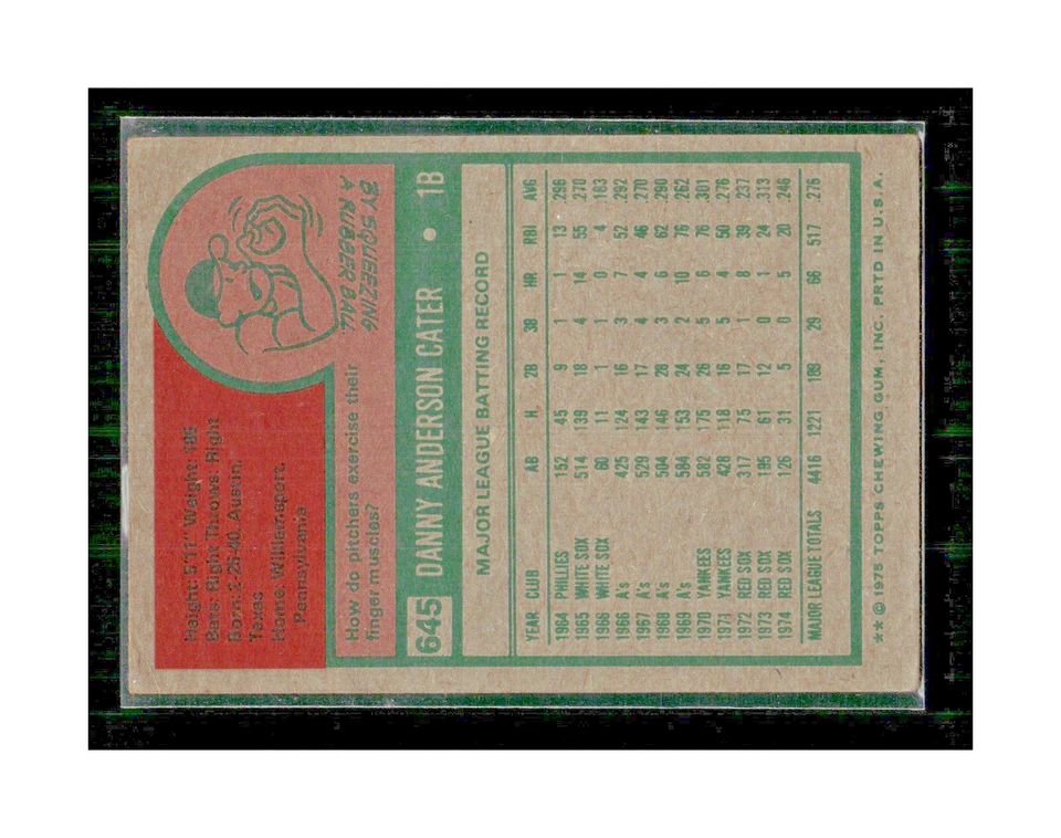 1975 Topps Danny Cater #645 Boston Red Sox Baseball Card | eBay