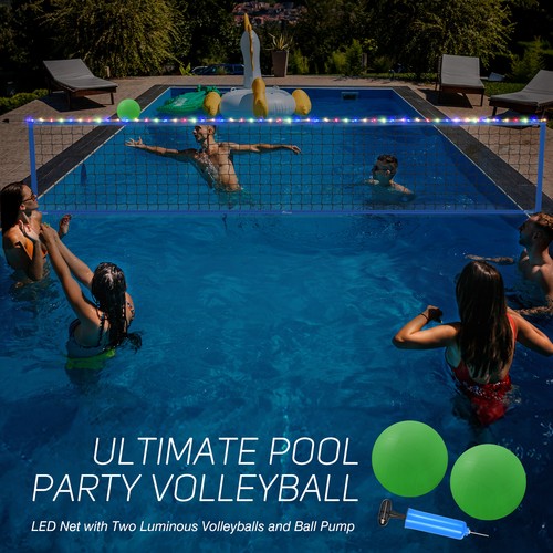 LED Pool Volleyball Net Set, Light Up Pool Volleyball Game Set with ...