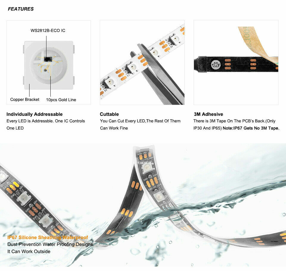 WS2811 LED Strip Ligths 5m 5050 RGB Dream Color 150/300 LED Strip Light ...